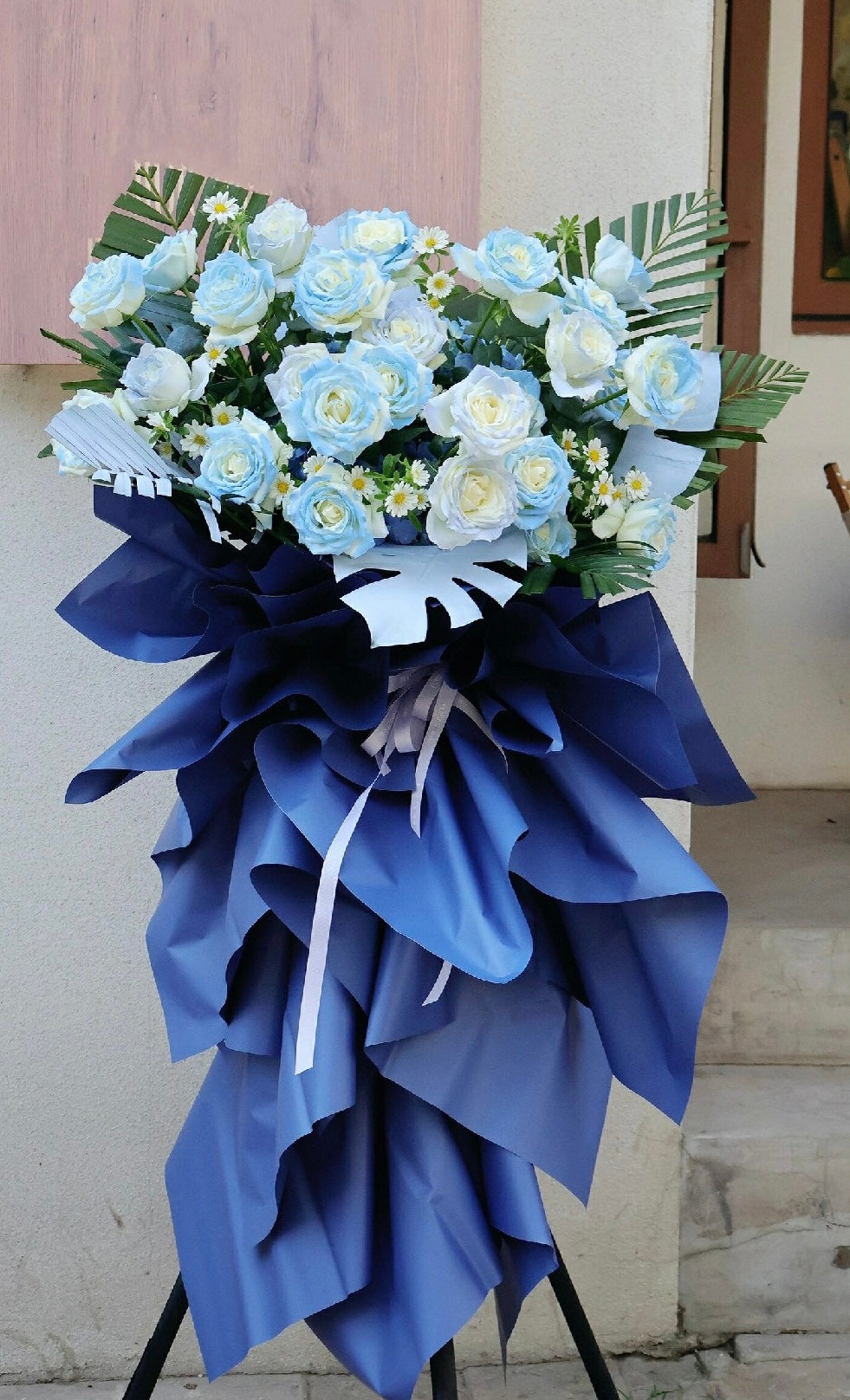 Grand opening congratulations I’ve blue flower stand – missbeccafloralsg