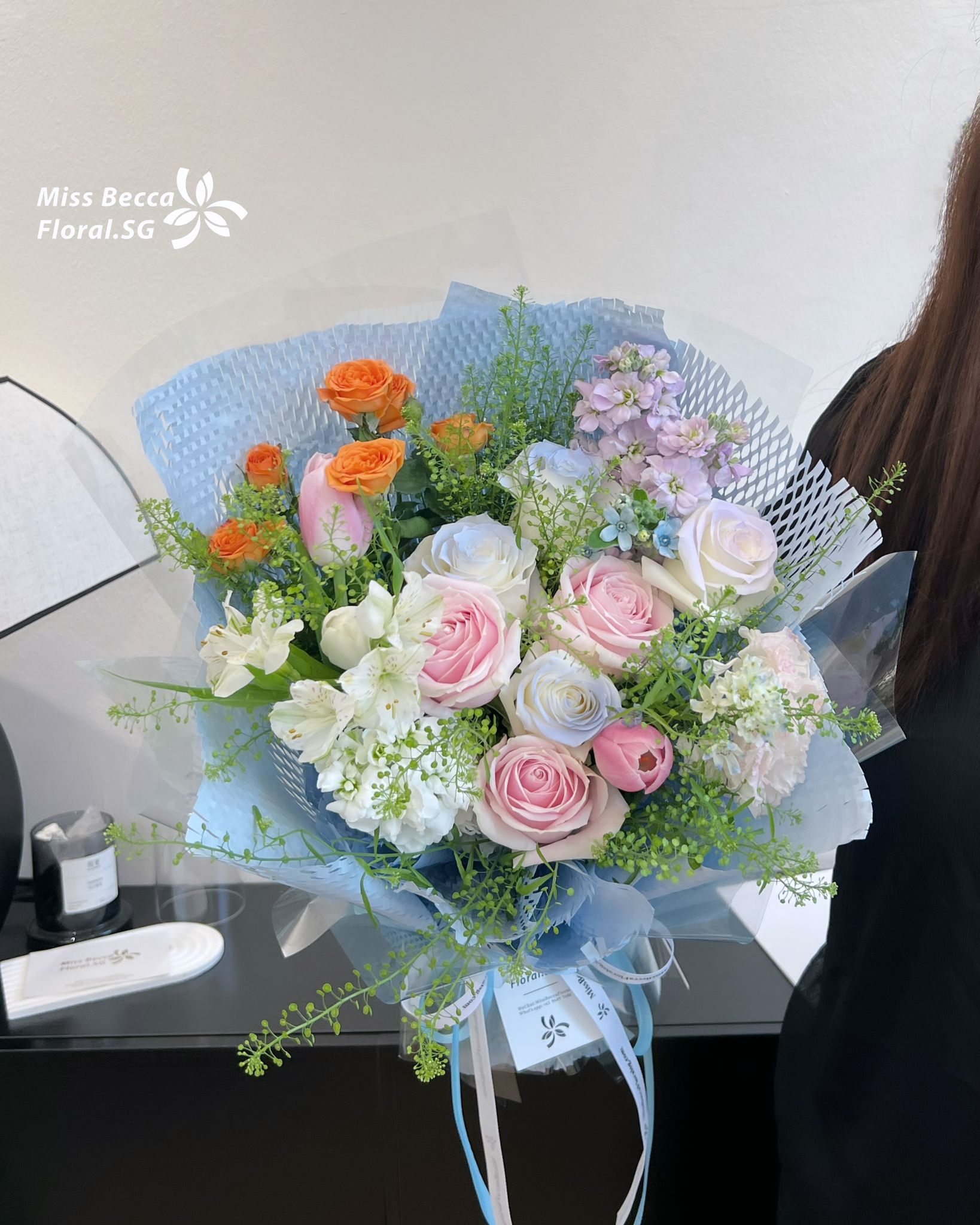 KOREA STYLE BLUE RAINBOW FLOWER BOUQUET FRESH – missbeccafloralsg